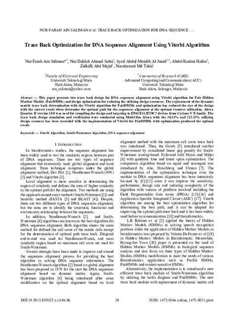 Pdf Trace Back Optimization For Dna Sequence Alignment Using Viterbi
