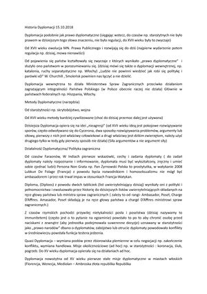 Historia Dyplomacji Notatki Z Przedmiotu Historia Dyplomacji