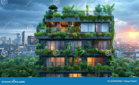 Eco Friendly Building In The Modern City As Wallpaper Background Stock