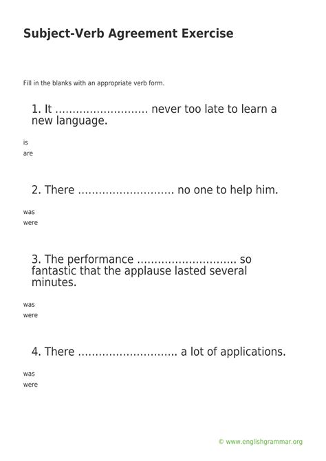 SOLUTION: Subject verb agreement exercise - Studypool