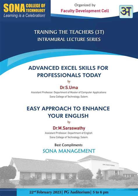 Advanced Excel Skills For Professionals Today Sona College Of