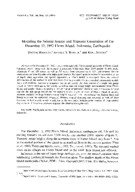 pdf modeling the seismic source and tsunami generation of the