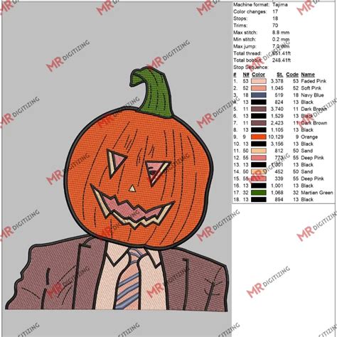 Dwight Pumpkin Head Halloween Embroidery Design Dst Pes Jef