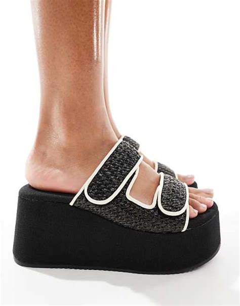 Asos Design Teenager Weave Detail Flatform Mules In Black Asos