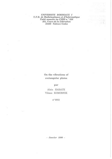 Pdf On The Vibrations Of Rectangular Plates
