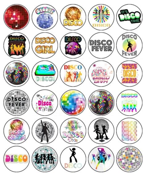 DISCO PARTY THEME Cupcake Toppers Edible Wafer Paper Cake Decorations