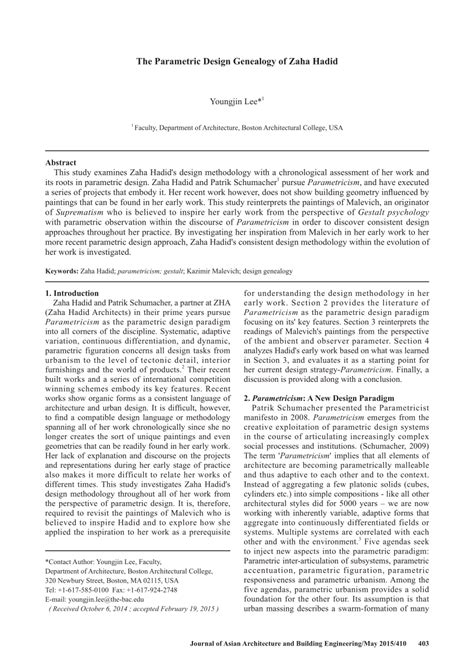 Pdf The Parametric Design Genealogy Of Zaha Hadid