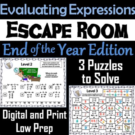 Evaluating Algebraic Expressions Game Escape Room End Of Year Math