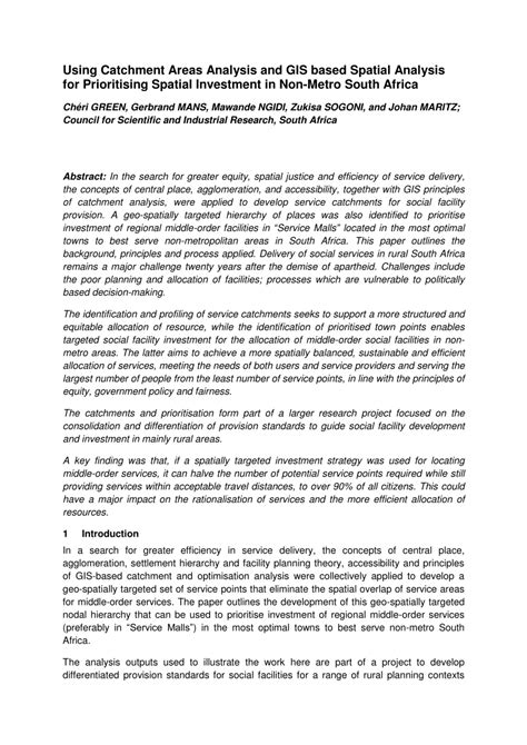 Pdf Using Catchment Areas Analysis And Gis Based Spatial Analysis For Prioritising Spatial