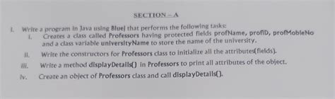 Solved Section A 1 Write A Program In Java Using Bluej