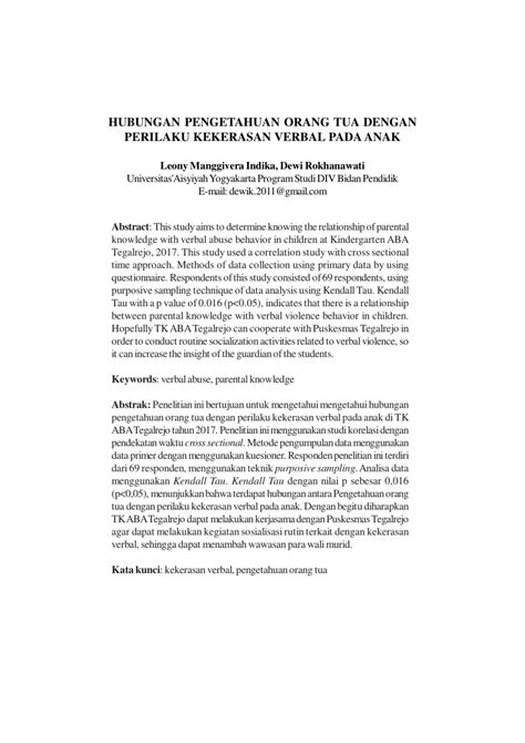 (PDF) Hubungan Pengetahuan Orang Tua Dengan Perilaku Kekerasan Verbal ...