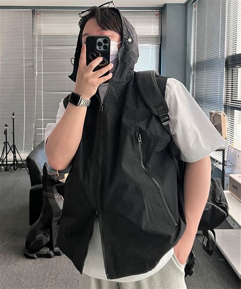 남자 오버핏 나일론 고프코어 후드 테크웨어 베스트 조끼 5color 에이블리