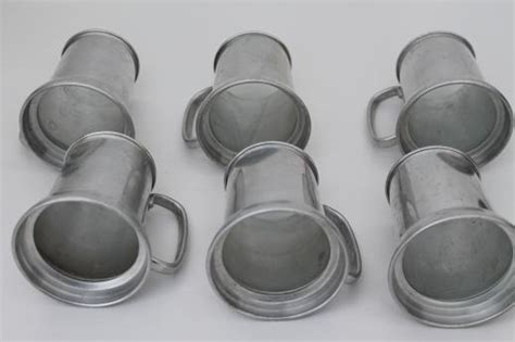 Clear Bottom Beer Steins Set Of Six Vintage Pewter Aluminum Tavern Mugs