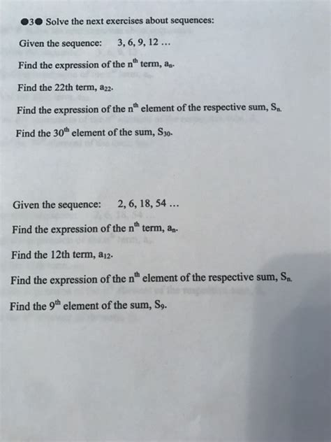 Solved Solve The Next Exercises About Sequences Given The