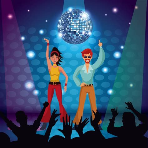 Par De Bailarines Disco En El Escenario Vector Premium