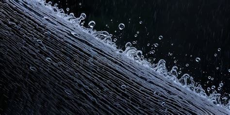Water Droplets Cascade Downward Creating A Dynamic Visual Display In Dark Environment Stock