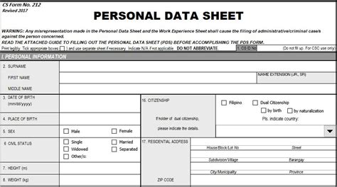 Personal Data Sheet Pds Form Csc Form 212 Revised 2017 Newstogov