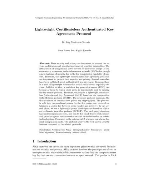 Lightweight Certificateless Authenticated Key Agreement Protocoln Pdf