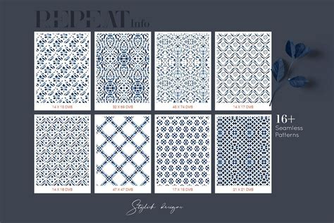 Indigo Collection 16 Patterns Sets Pattern Border Design Indigo