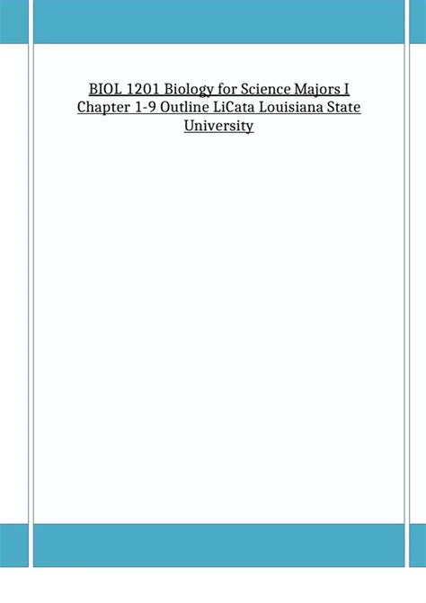 Summary Biol 1201 Biology For Science Majors I Chapter 1 9 Outline
