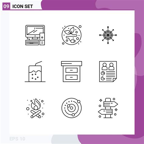 User Interface Pack Of 9 Basic Outlines Of Finance Archive Board Soda Cocktail Editable Vector