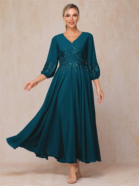 A Line V Neck Lace Chiffon Mother Of The Bride Dress