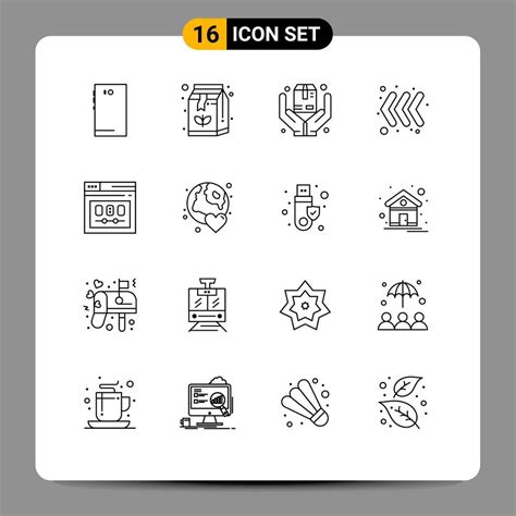 Mobile Interface Outline Set Of 16 Pictograms Of Page Left Drink Keyboard Box Editable Vector