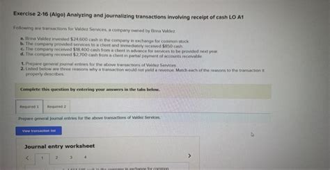 Solved Exercise 216 Algo Analyzing And Journalizing