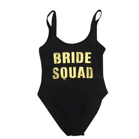 Sexy Thong One Piece Swimsuit Women Bride Squad Sexy Halter Fused