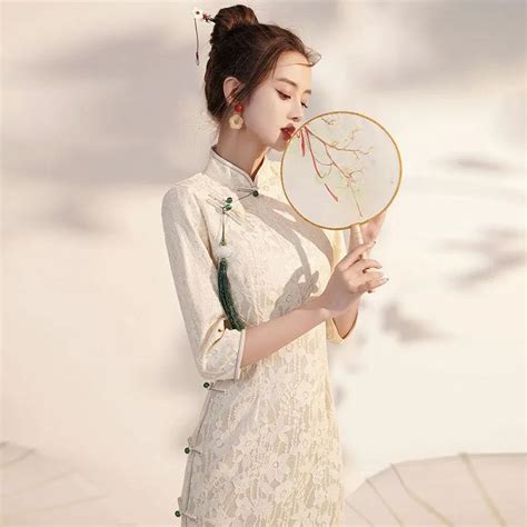 ₩25341에서 민족 의류 레이스 Qipao 소녀 중국어 드레스 가을 Hanfu 여성 현대 Cheongsam 가운