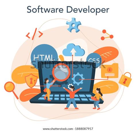 software developer concept idea programming coding stock vector