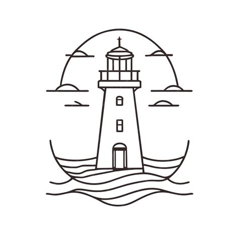 Simple Lighthouse For A Tatoo Vector Illustration Line Art Premium Ai