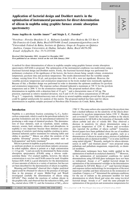 Pdf Application Of Factorial Design And Doehlert Matrix In The Optimisation Of Instrumental