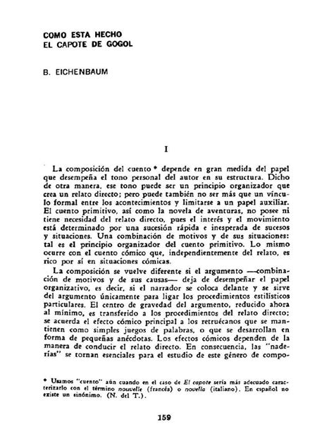 Eichenbaum Como Esta Hecho El Capote De Gogol Imprimir Pdf