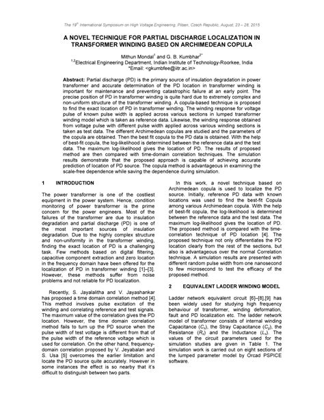 Pdf A Novel Technique For Partial Discharge Localization In Transformer Winding Based On