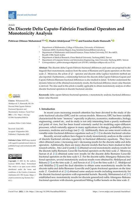 Pdf On Discrete Delta Caputo Fabrizio Fractional Operators And