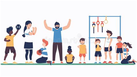 Teacher Leading Physical Education Class Stock Illustrations 11