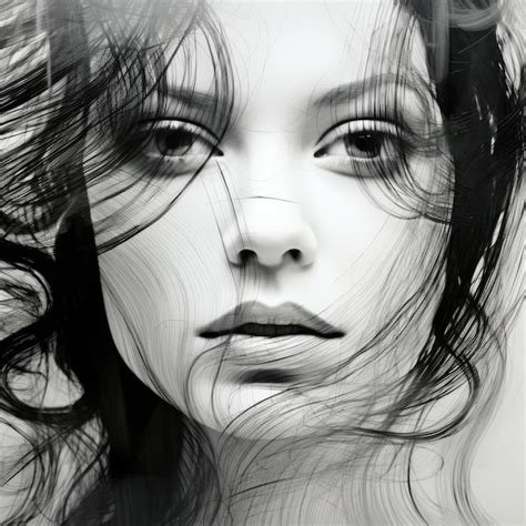 Premium Photo Digital Art Portrait Serene Woman With Windy Hair