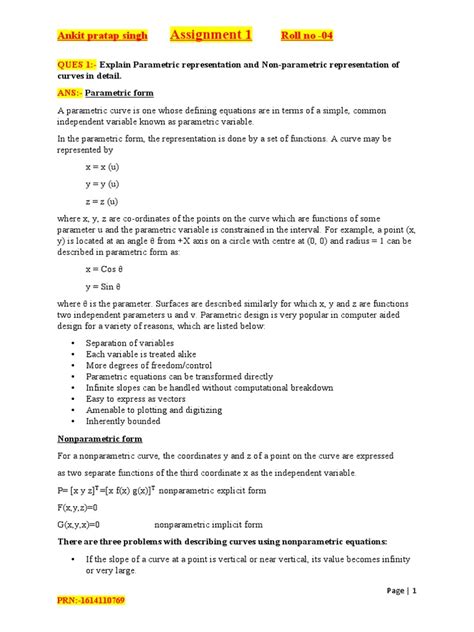 Assignment 1 Ankit Pratap Singh Roll No 04 Pdf Equations Curve
