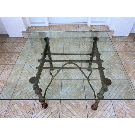 Ilana Goor Style Brutalist Iron Coffee Table W Glass Top Chairish
