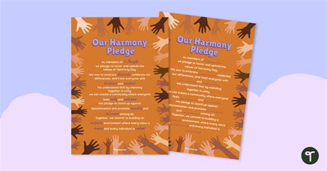 Harmony Day Class Pledge Teach Starter