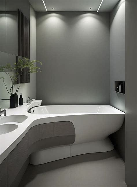 Design interior unusual shape bathroom Ванная с серой плиткой Дизайн