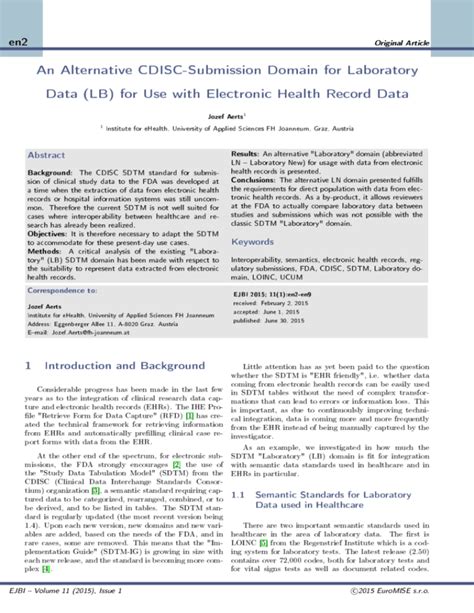 Cdisc Submission Domain For Ehr Laboratory Data