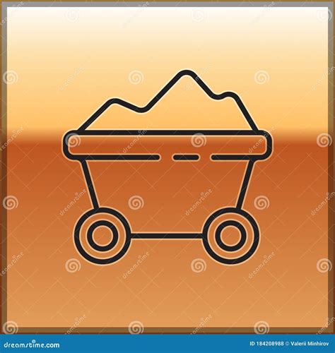 Black Line Coal Mine Trolley Icon Isolated On Gold Background Factory