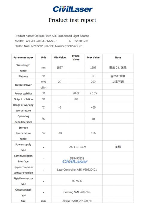1528 1603nm 200mW Singlemode ASE Broadband Light Source Laser