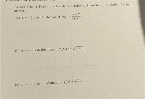 Solved Answer True Or False To Each Statement Below And