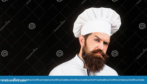 Bearded Male Chefs Isolated On Black Cook Hat Confident Bearded Male