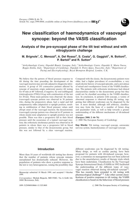 Pdf New Classification Of Haemodynamics Of Vasovagal Syncope Beyond The Vasis Classification