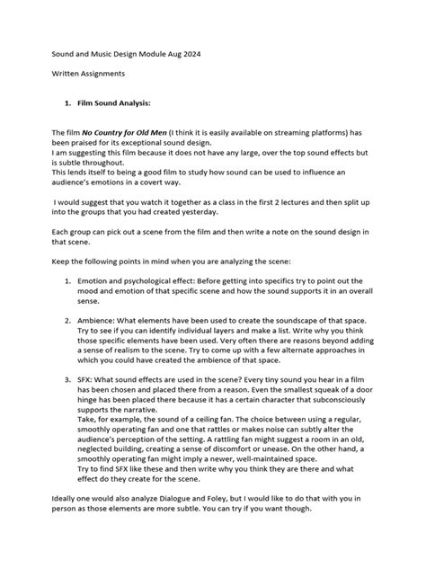 Film Sound Analysis Exercise Aug 24 Pdf