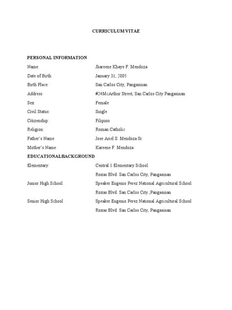 Curriculum Vitae Pdf Philippines